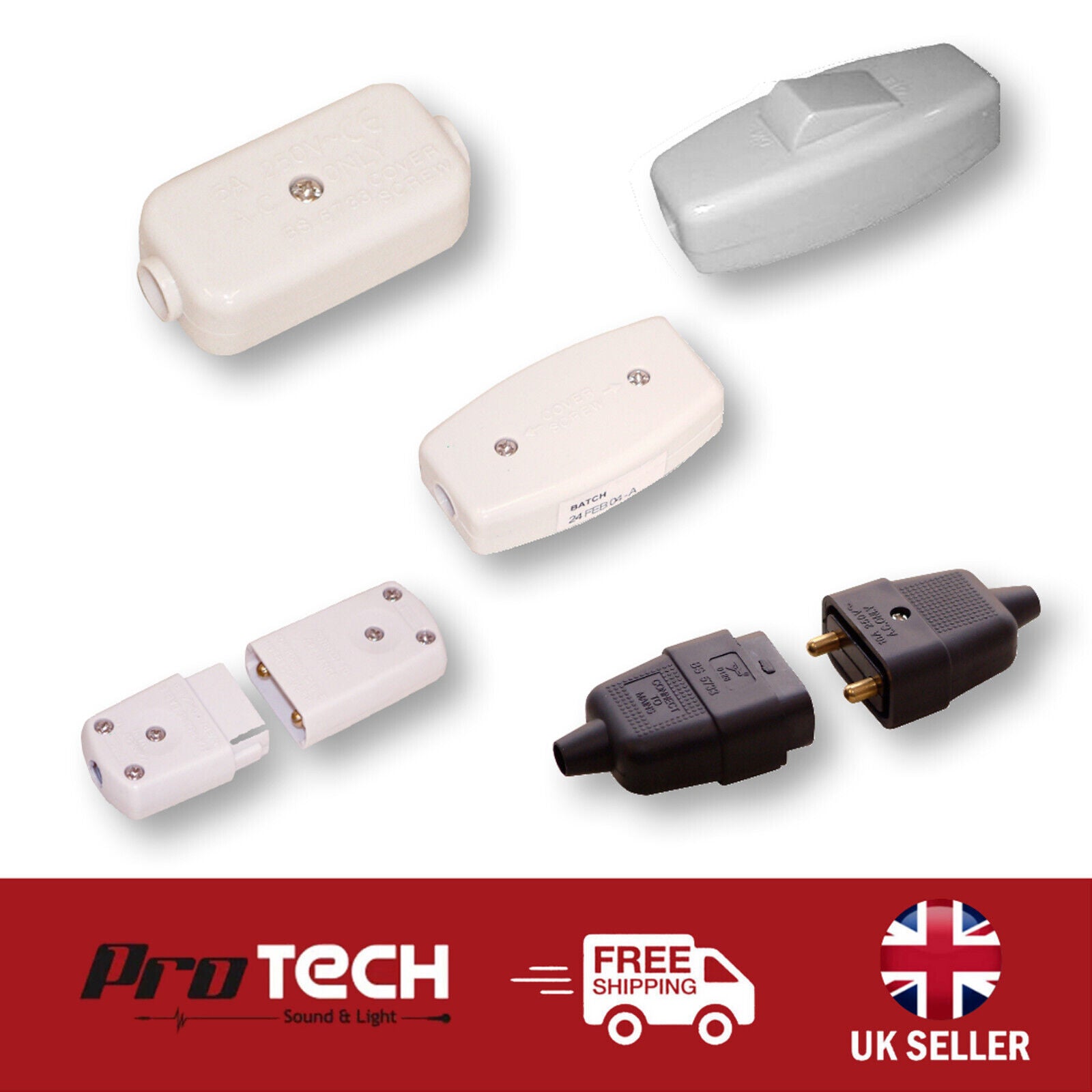 In-line Junction Box, Mains Cable Connector, Switch 2 Way, 3 Way, 5, 6 ...